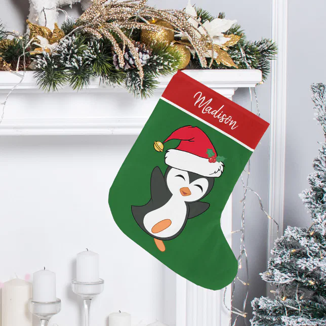 Cute Christmas Penguin Custom Large Christmas Stocking | Zazzle