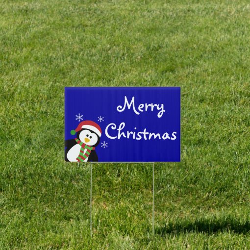 Cute Christmas Penguin Merry Christmas Yard Sign | Zazzle