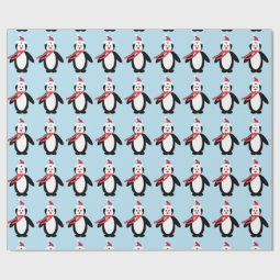 Cute Christmas Penguin Red Watercolor Holiday Wrapping Paper | Zazzle