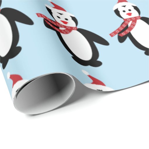 Cute Christmas Penguin Red Watercolor Holiday Wrapping Paper | Zazzle