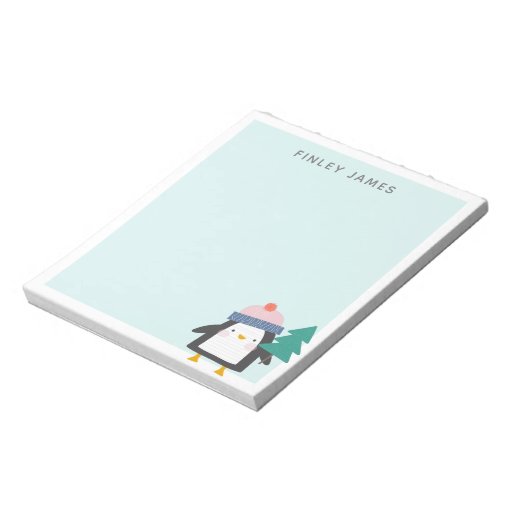 Cute Christmas Penguin Teal Mint Personalized Notepad | Zazzle