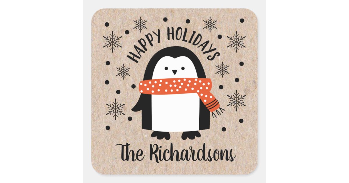 Cute Christmas Penguin Winter Holiday Stickers | Zazzle