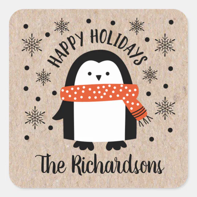 Cute Christmas Penguin Winter Holiday Stickers | Zazzle