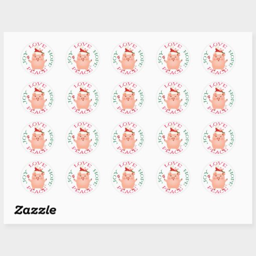 Cute Christmas Pig Hope Peace Classic Round Sticker | Zazzle