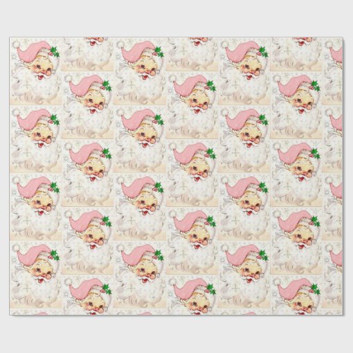 Cute Christmas Pink Retro Vintage Santa Wrapping Paper | Zazzle