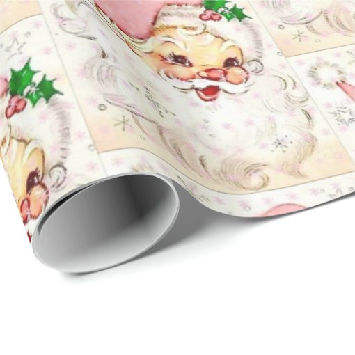 Cute Christmas Pink Retro Vintage Santa Wrapping Paper | Zazzle