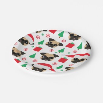 Cute Christmas Pug Paper Plates | Zazzle