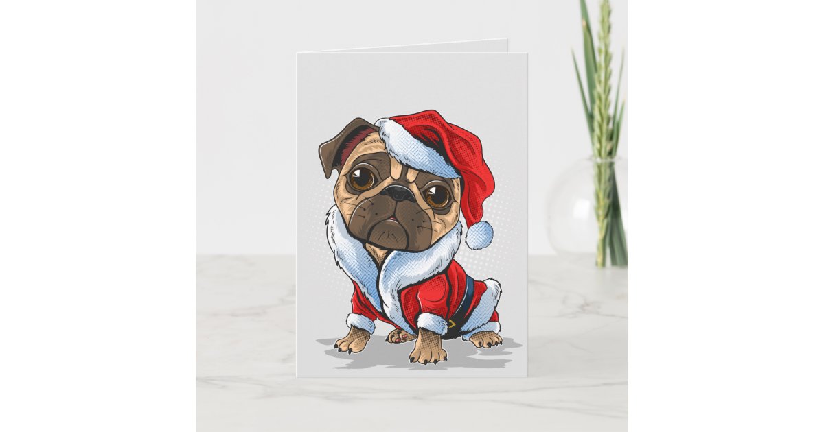 Cute Christmas Pug Santa Suit Holiday Card | Zazzle