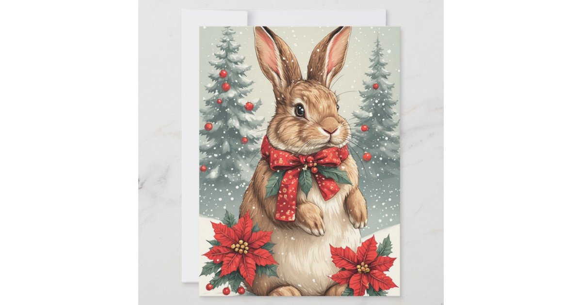Cute Christmas Rabbit Holiday Card | Zazzle