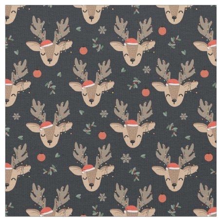 Christmas Reindeer Face Seamless Pattern Fabric | Zazzle