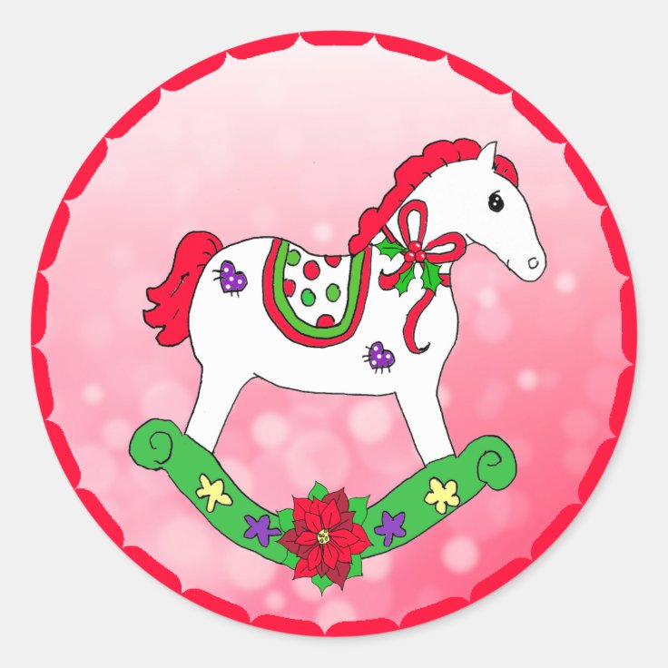 Cute Christmas Rocking Horse Holiday Classic Round Sticker | Zazzle