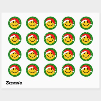 Cute Christmas Santa Happy Face Classic Round Sticker | Zazzle