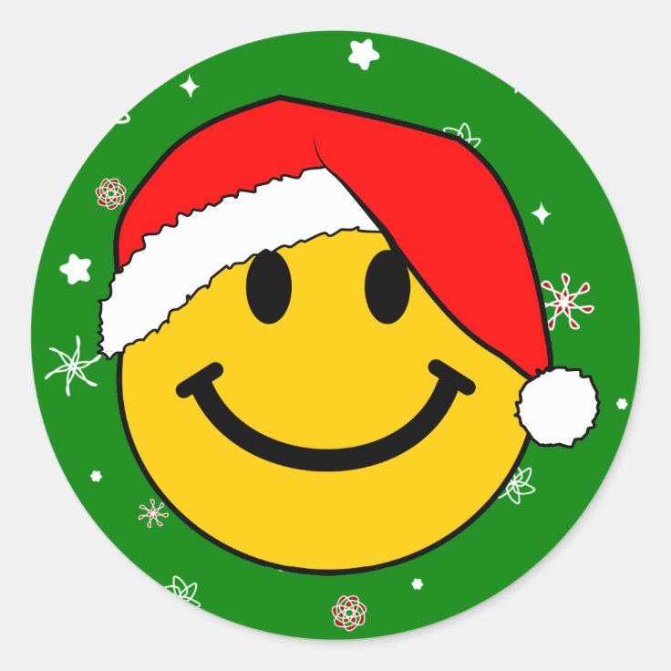 Cute Christmas Santa Happy Face Classic Round Sticker | Zazzle