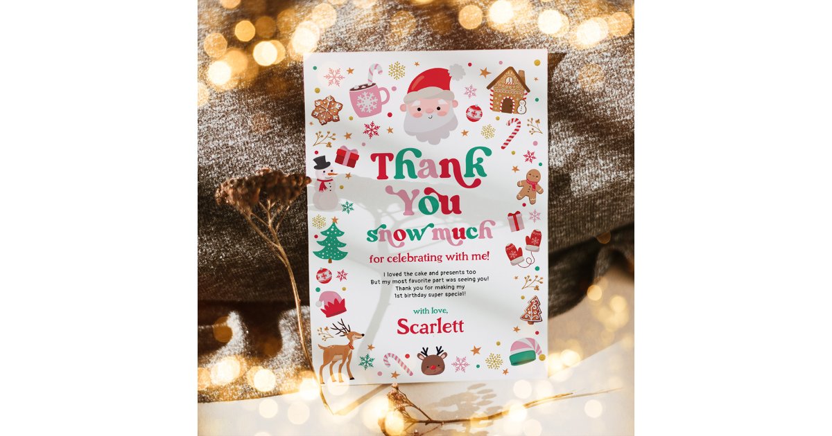 Cute Christmas Santa Kids Birthday Thank You Card | Zazzle