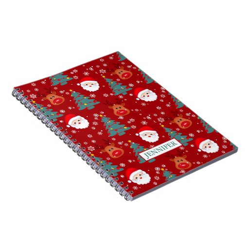 Cute Christmas Santa Reindeer Personalized Name Notebook | Zazzle