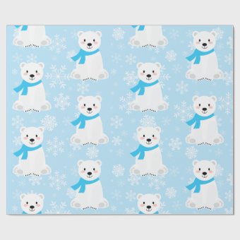 Cute Christmas Snowflakes Polar Bear Baby Boy Blue Wrapping Paper | Zazzle