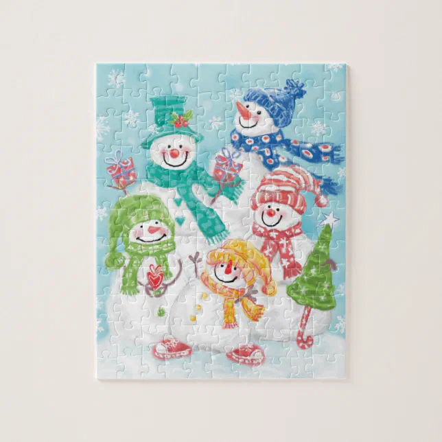 Cute Christmas Snowman Family in the Snow Jigsaw Puzzle | Zazzle