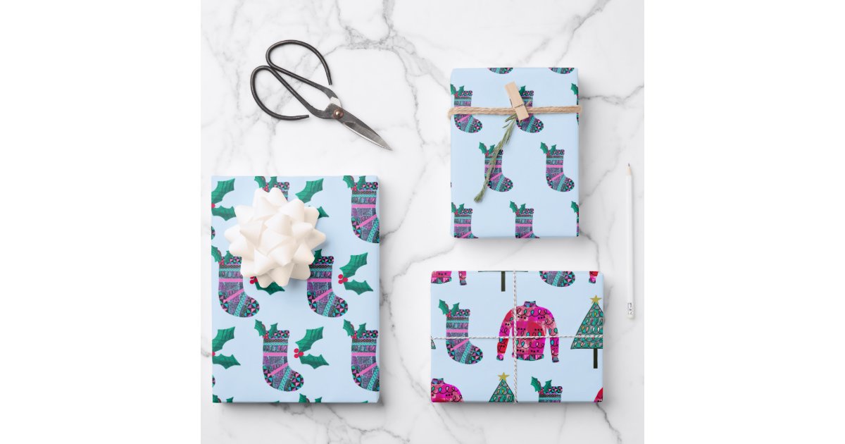 Cute Christmas Stocking Pattern Wrapping Paper Sheets | Zazzle