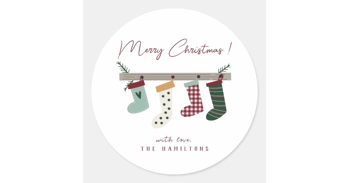 Cute Christmas Stockings Classic Round Sticker | Zazzle