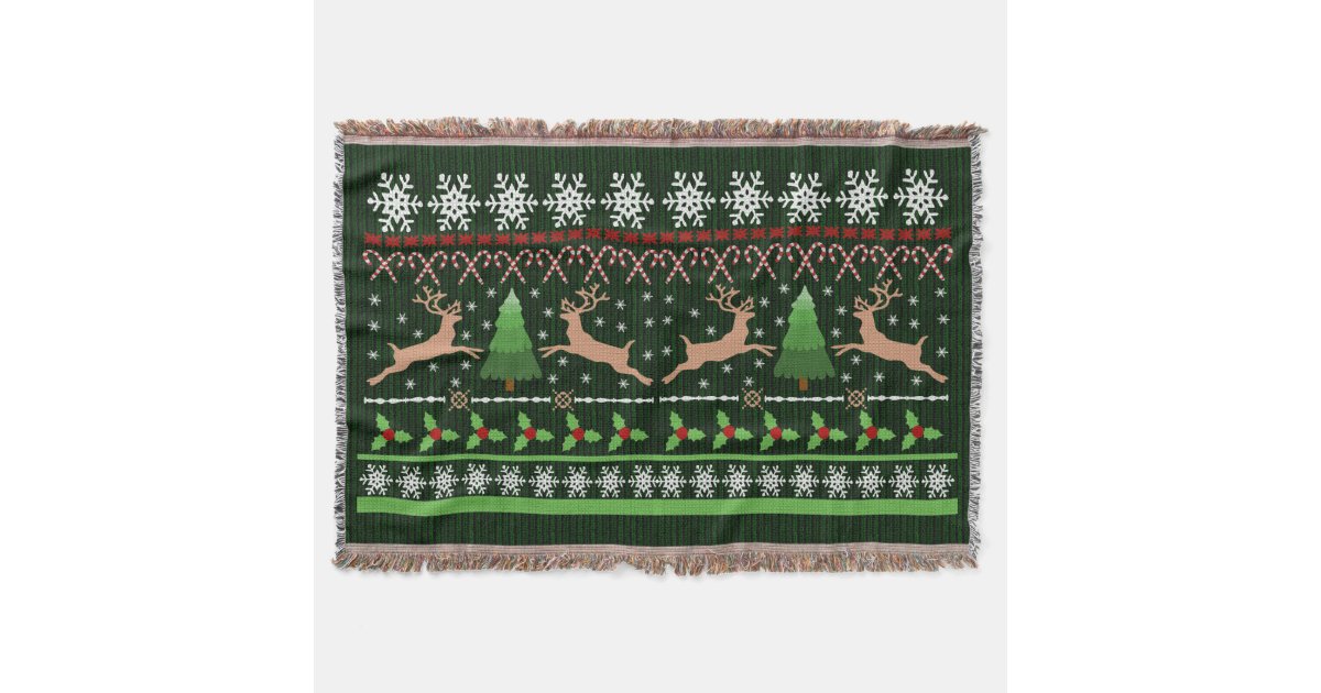 Cute Christmas Sweater Pattern Holiday Reindeer Throw Blanket | Zazzle