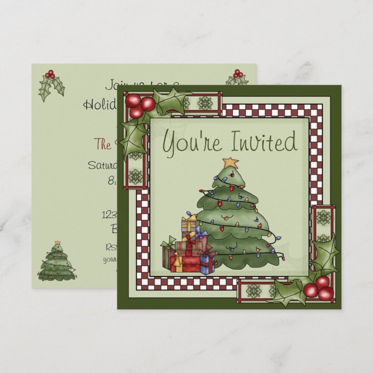 Cute Christmas Tree and Gifts Holiday Party Invitation | Zazzle