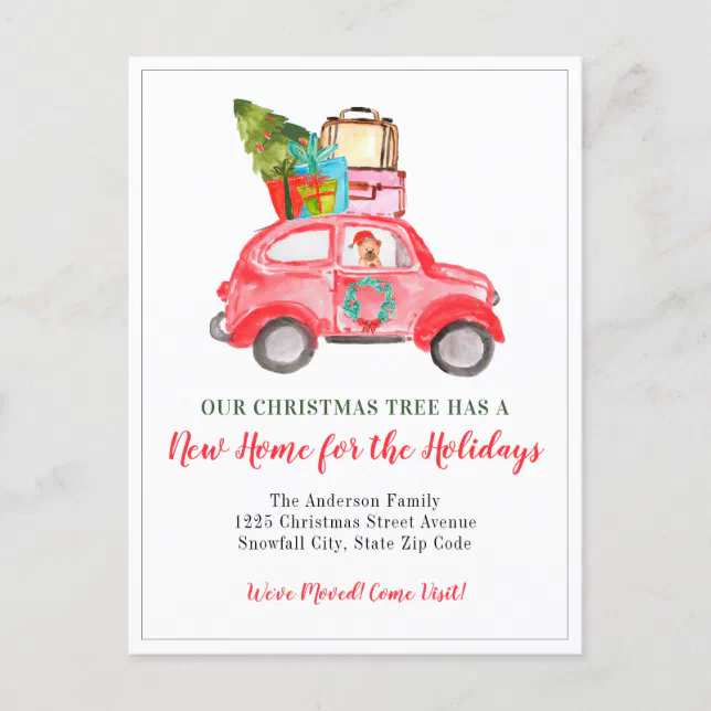 Cute Christmas Tree New Home Car Holiday Moving Announcement Postcard ...