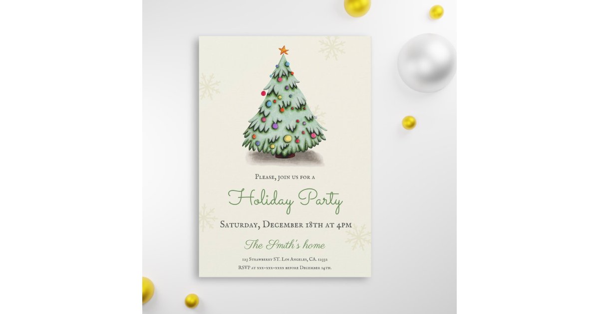 Cute Christmas Tree with Ornaments Holiday Party Invitation | Zazzle