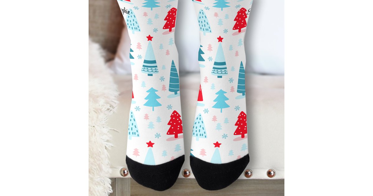 Cute Christmas Trees Personalized Name Socks | Zazzle