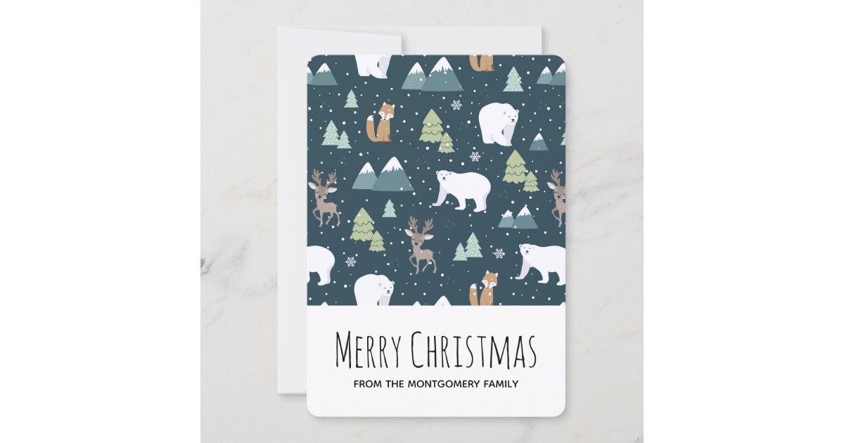 Cute Christmas Winter Animals Pattern Holiday Card | Zazzle