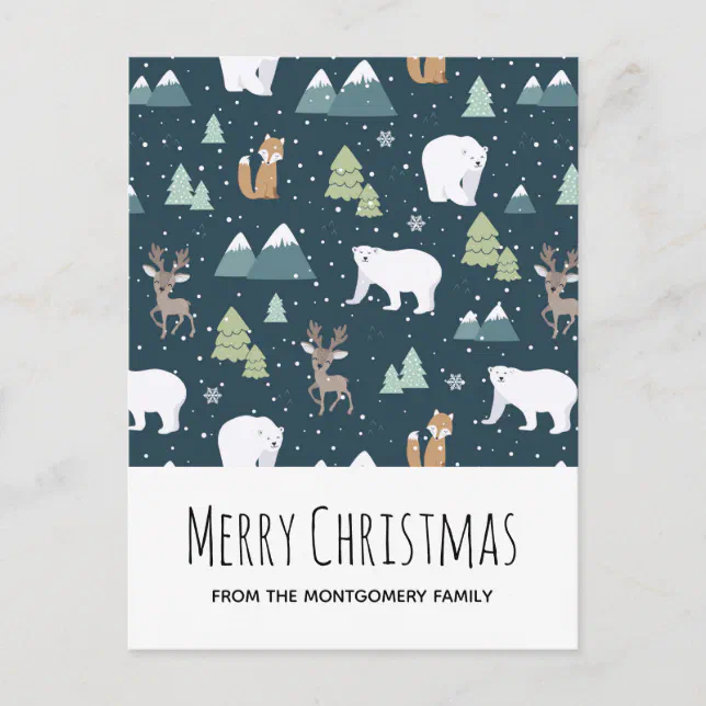 Cute Christmas Winter Animals Pattern Holiday Postcard | Zazzle