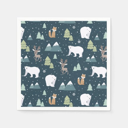 Cute Christmas Winter Animals Pattern Napkins | Zazzle
