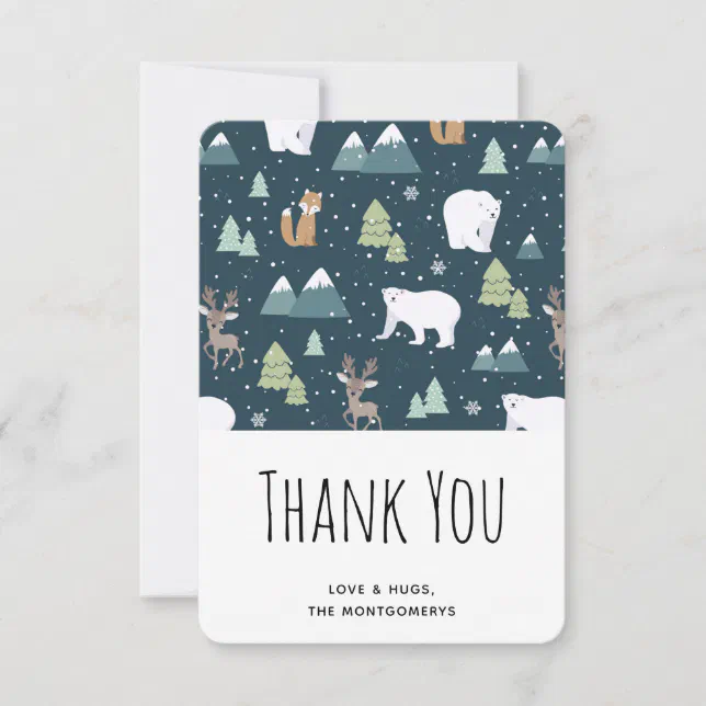 Cute Christmas Winter Animals Pattern Thank You Card | Zazzle