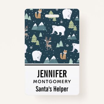 Cute Christmas Winter Animals Rustic Pattern Badge | Zazzle