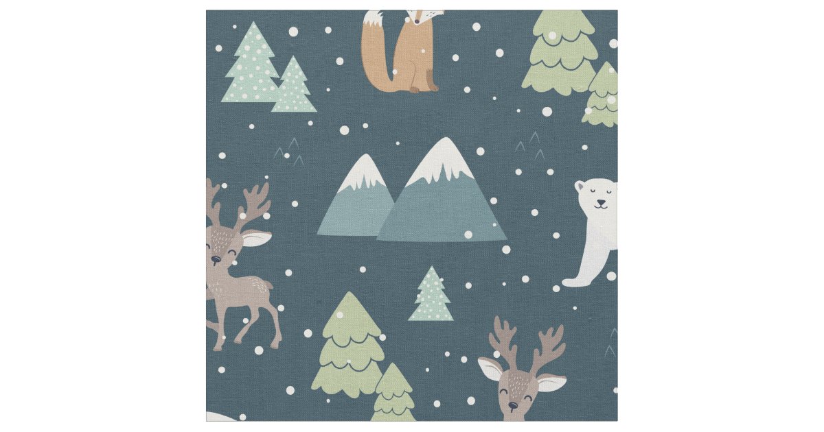 Cute Christmas Winter Animals Rustic Pattern Fabric | Zazzle