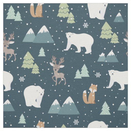 Cute Christmas Winter Animals Rustic Pattern Fabric | Zazzle