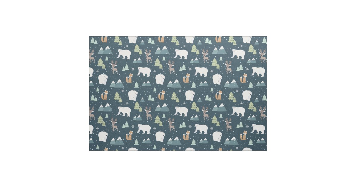 Cute Christmas Winter Animals Rustic Pattern Fabric | Zazzle
