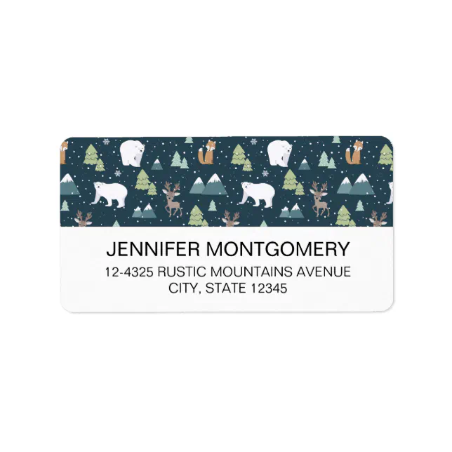 Cute Christmas Winter Animals Rustic Pattern Label | Zazzle