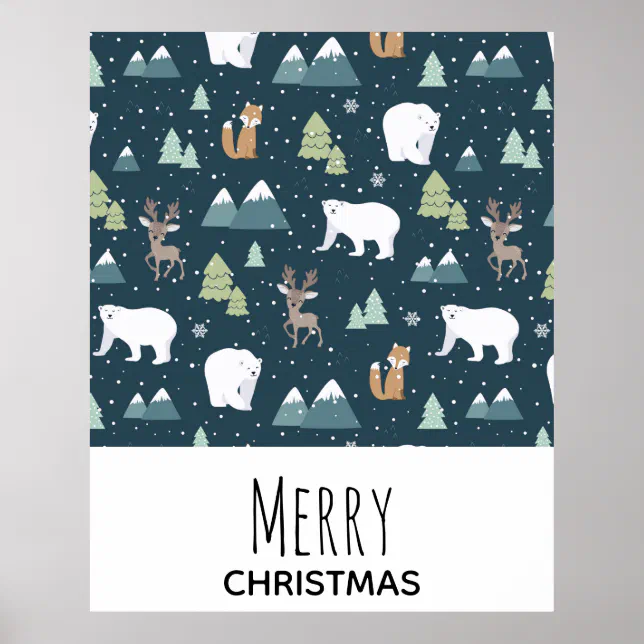 Cute Christmas Winter Animals Rustic Pattern Poster | Zazzle
