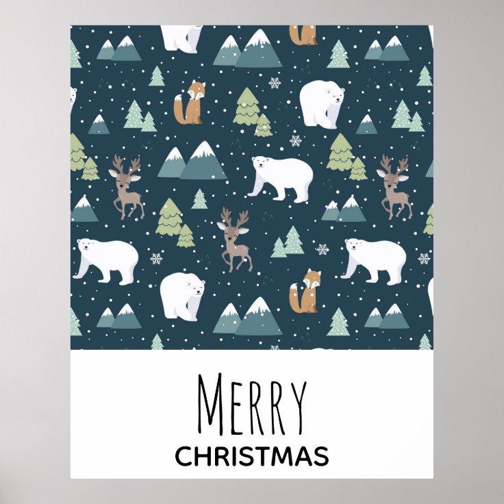 Cute Christmas Winter Animals Rustic Pattern Poster | Zazzle
