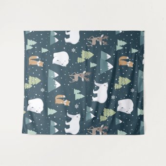 Cute Christmas Winter Animals Rustic Pattern Tapestry | Zazzle