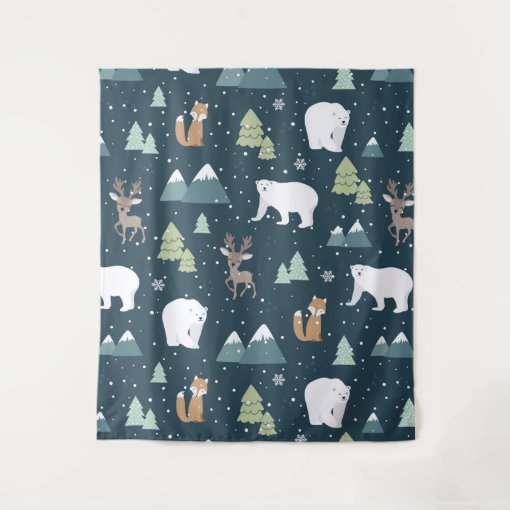 Cute Christmas Winter Animals Rustic Pattern Tapestry | Zazzle