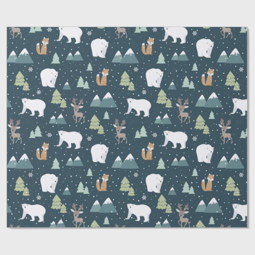 Cute Christmas Winter Animals Rustic Pattern Wrapping Paper | Zazzle
