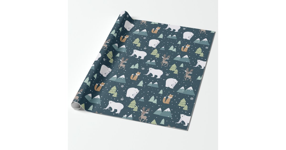 Cute Christmas Winter Animals Rustic Pattern Wrapping Paper | Zazzle