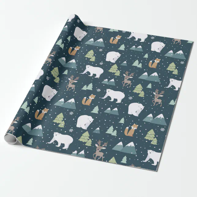 Cute Christmas Winter Animals Rustic Pattern Wrapping Paper | Zazzle