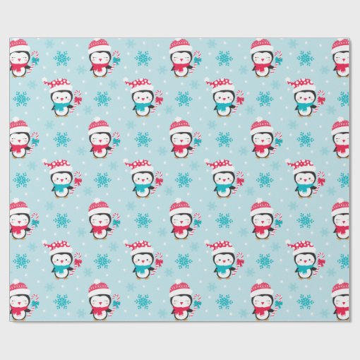 Cute Christmas Winter Penguin Childrens Wrapping Paper | Zazzle