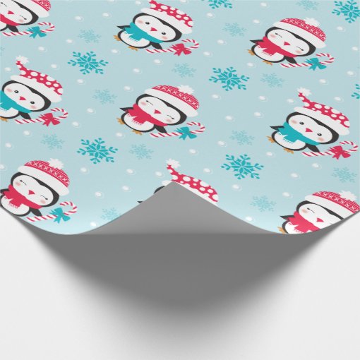 Cute Christmas Winter Penguin Childrens Wrapping Paper | Zazzle