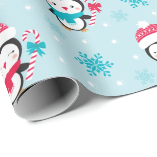 Cute Christmas Winter Penguin Childrens Wrapping Paper | Zazzle