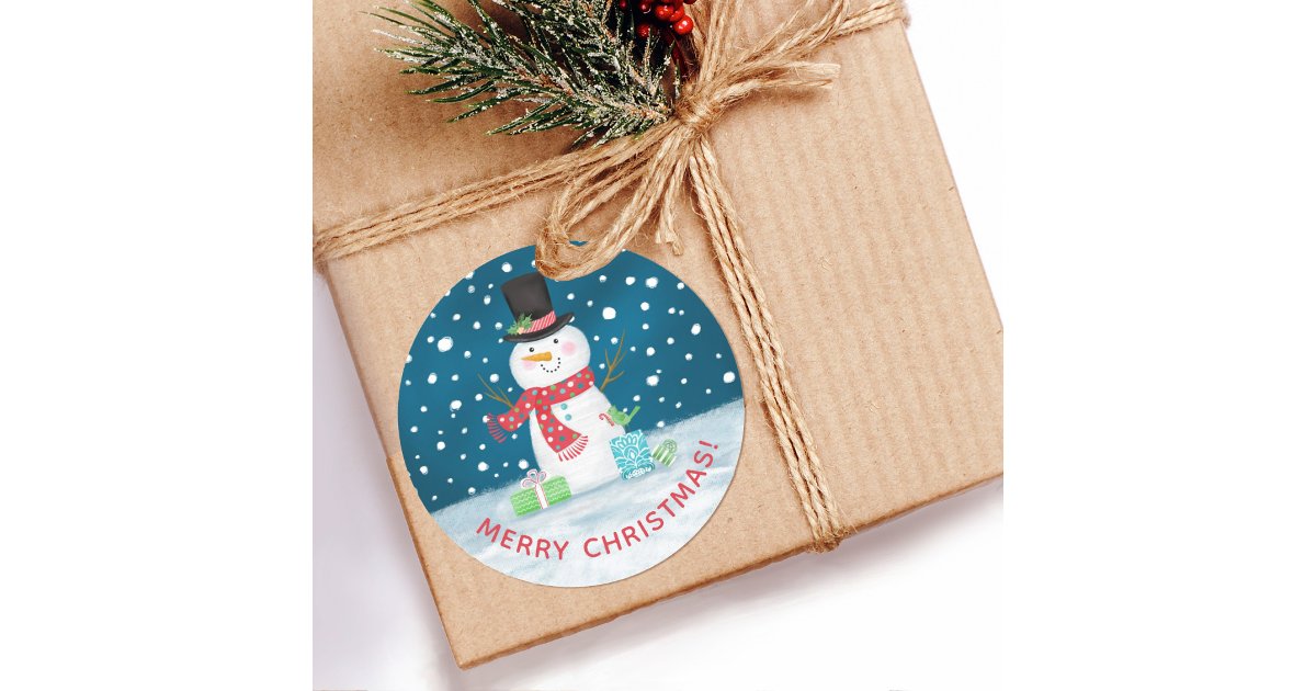 Cute Christmas Winter Snowman Classic Round Sticker | Zazzle