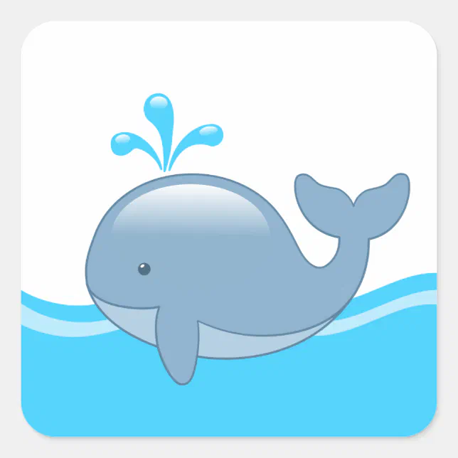 Cute Chubby Cartoon Whale in Ocean Square Sticker | Zazzle