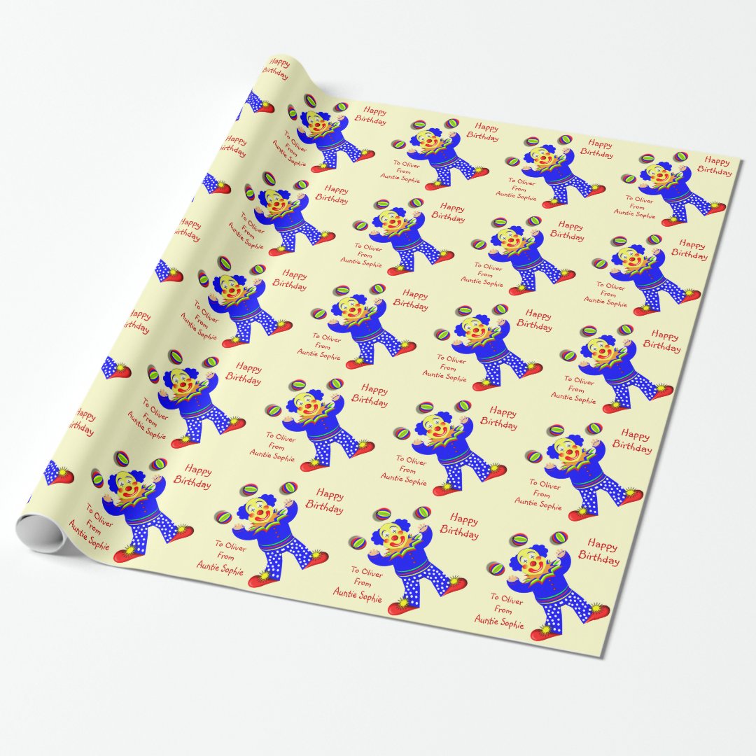 Cute Circus Clown Personalized Gift Wrapping Paper | Zazzle